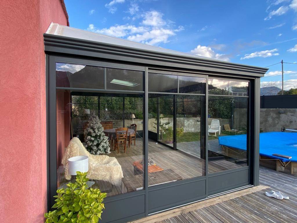 Installation de véranda avec toit plein à St-Laurent-du-Var - Espace Alu